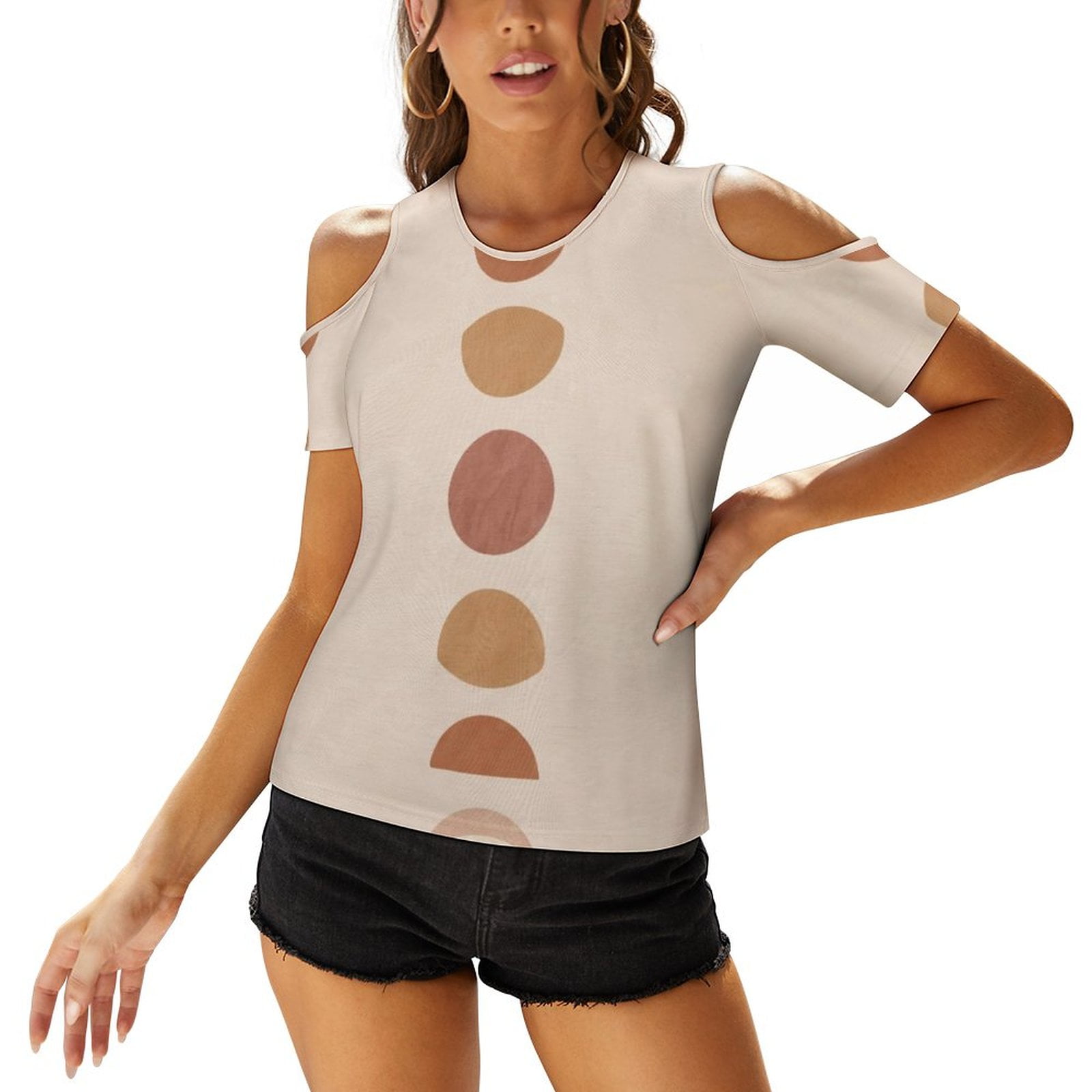 Boho Moon Phases Women'S T-Shirt New Fashion Printed Zipper V-Neck ...