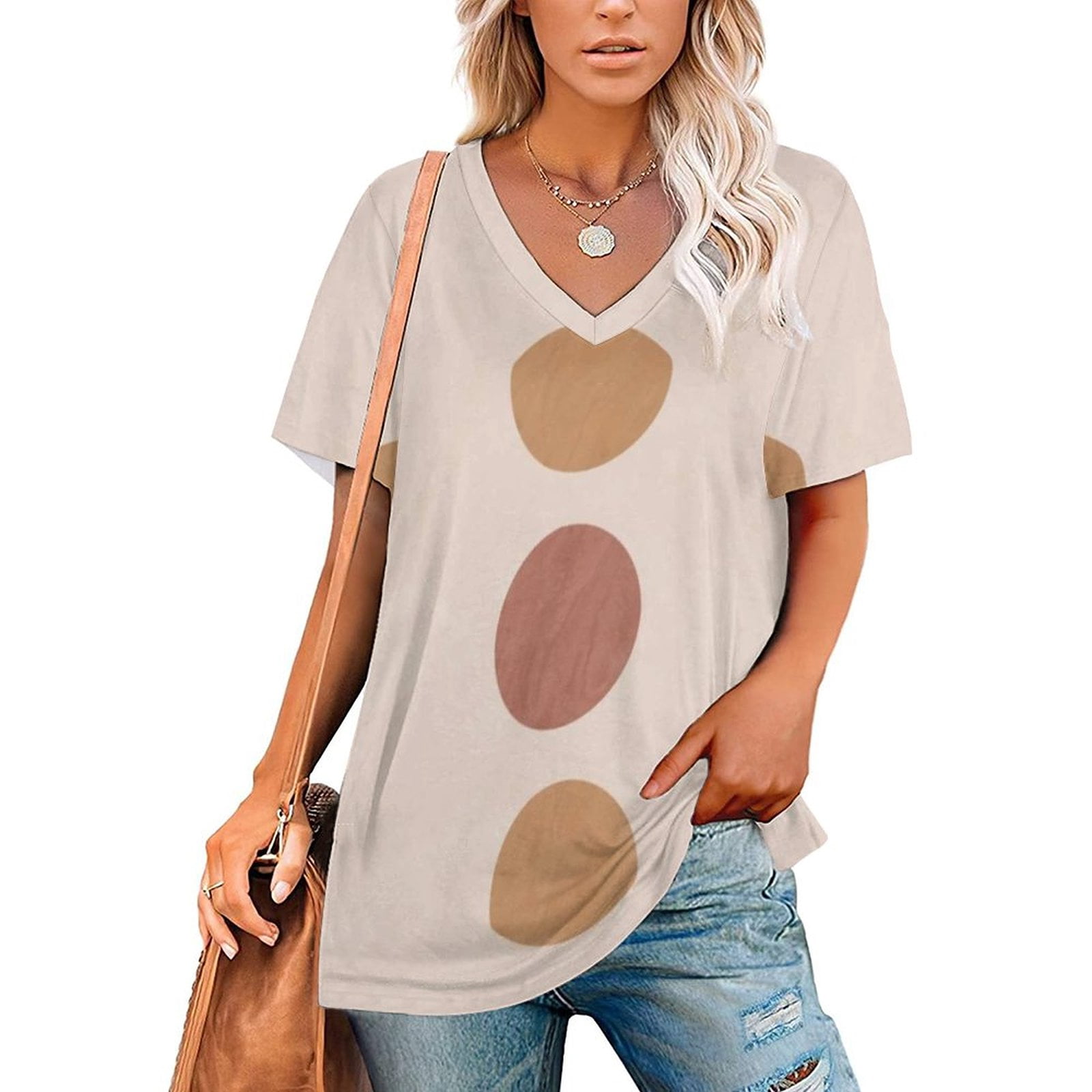 Boho Moon Phases Women'S T-Shirt New Fashion Printed Zipper V-Neck ...