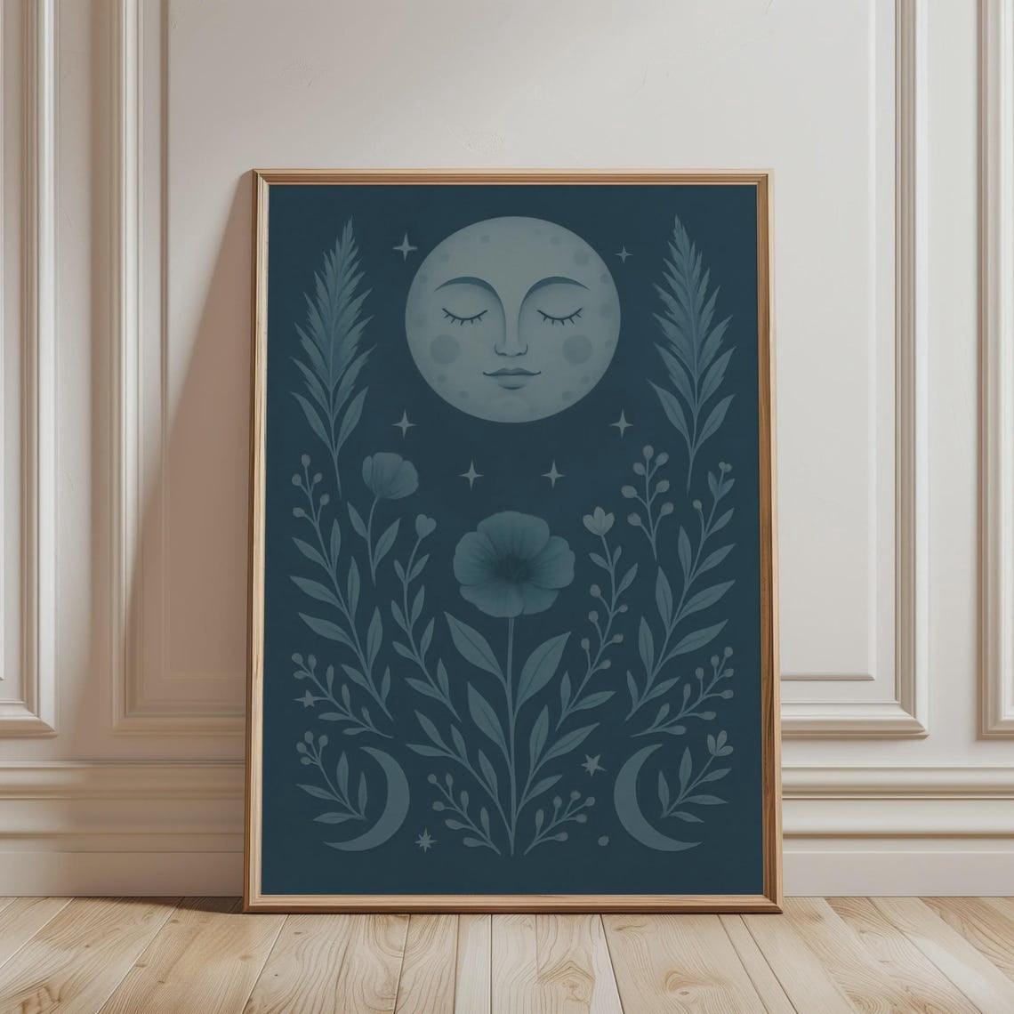 Boho Moon Poster, Floral Boho Wall Art, Celestial Botanical Moon Print ...