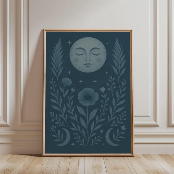 Boho Moon Poster, Floral Boho Wall Art, Celestial Botanical Moon Print ...