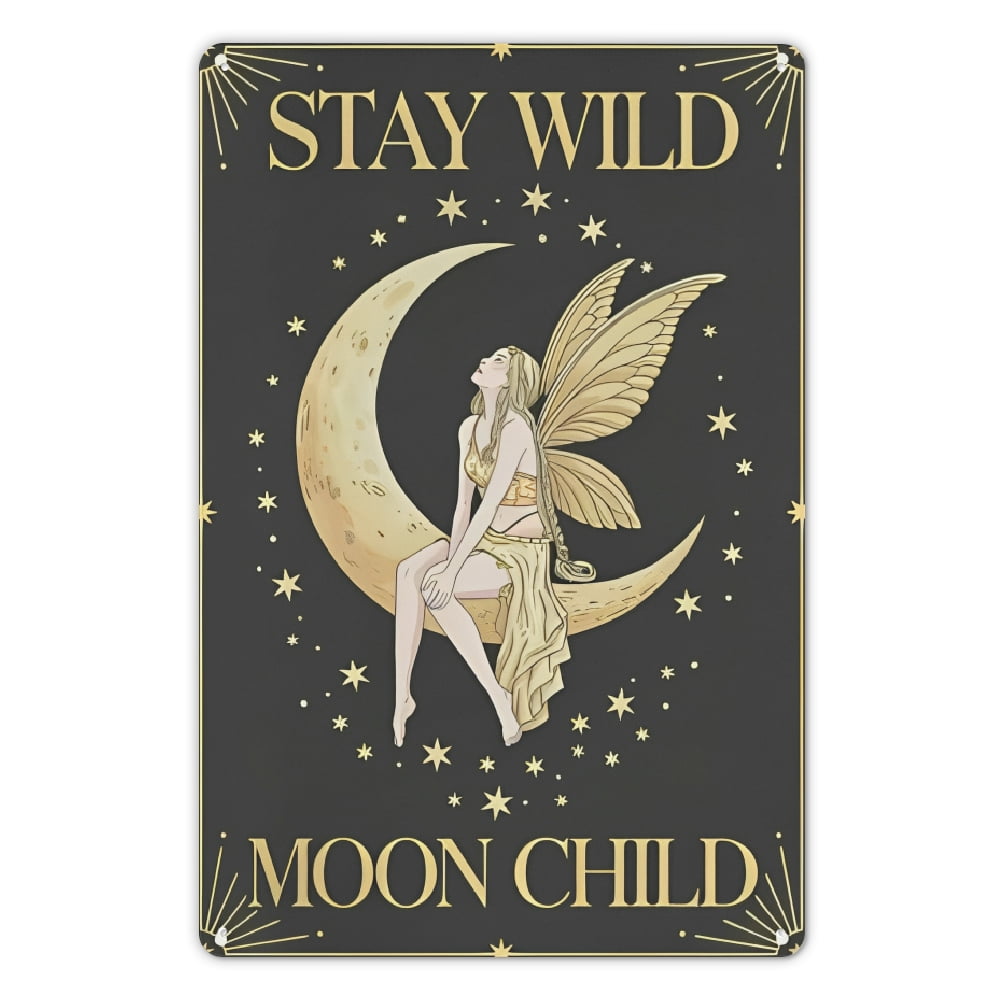 Boho Moon Tin Sign 8X12IN Hippie Metal Wall Art for Dorm Room, Crystal ...