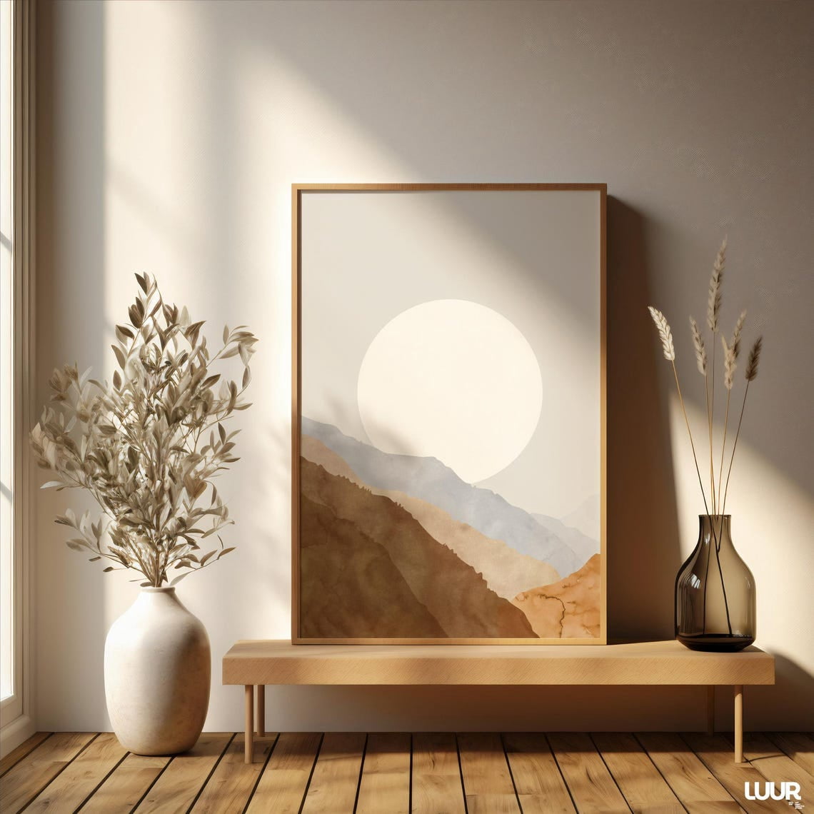Boho Moon and Mountain Landscape Wall Art, Unframed Canvas Size 24x36 ...