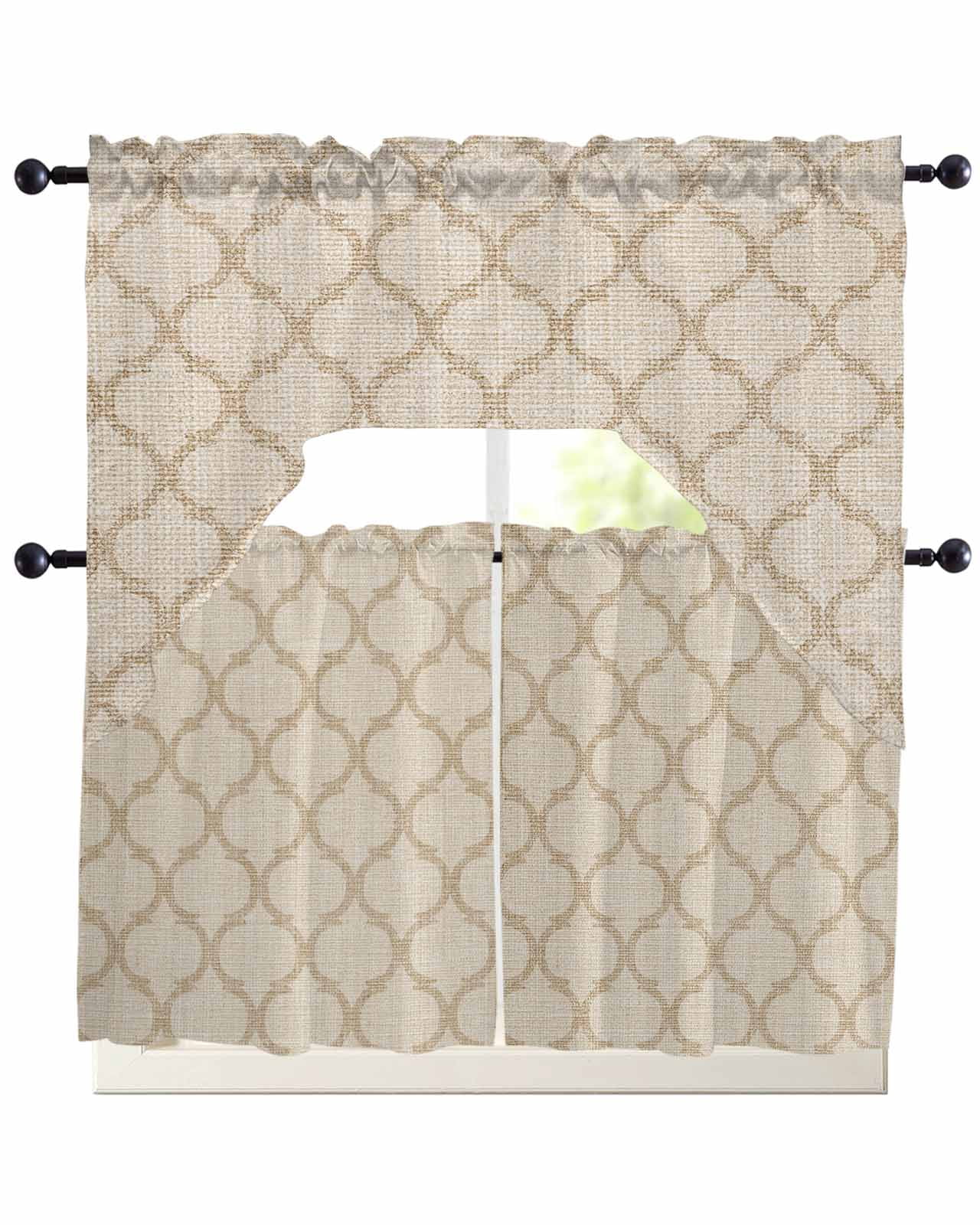 Boho Moroccan Swag Kitchen Curtains Sets for Windows 24 Inch Length ...