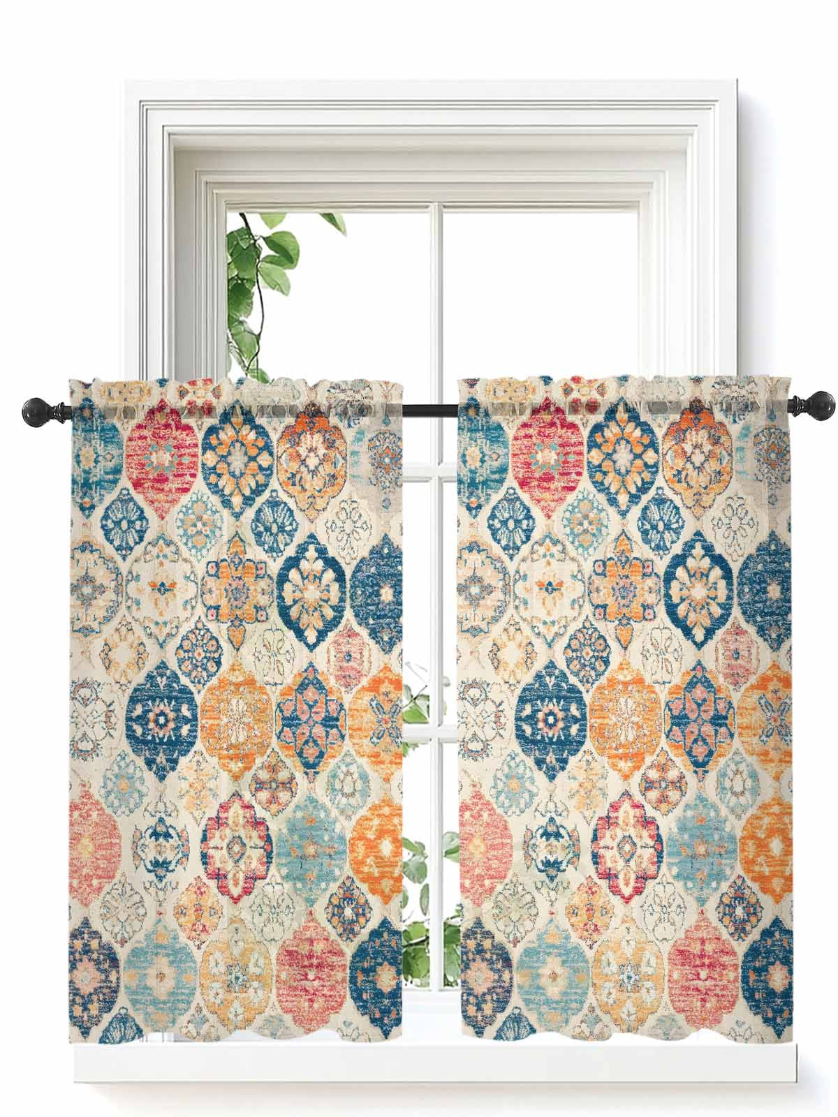 Boho Morocco Curtains 54 Inch Length,Sheer Curtains for Bedroom Living Room Window Retro ...