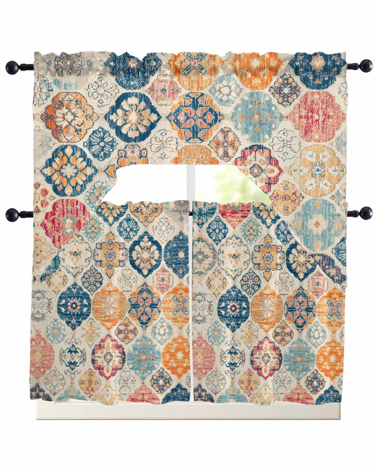 Boho Morocco Kitchen Curtains Swag Valance and Tier Curtains Set 24 ...