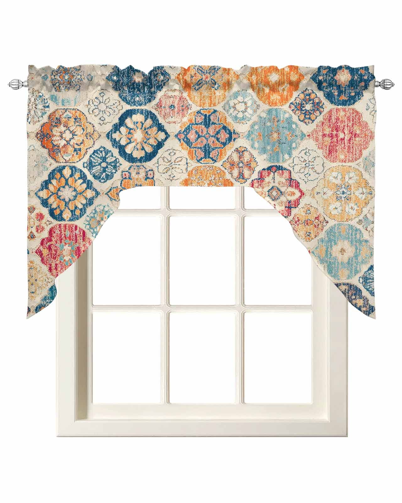 Boho Morocco Kitchen Swag Valances for Windows, Retro Farmhouse Ethnic ...