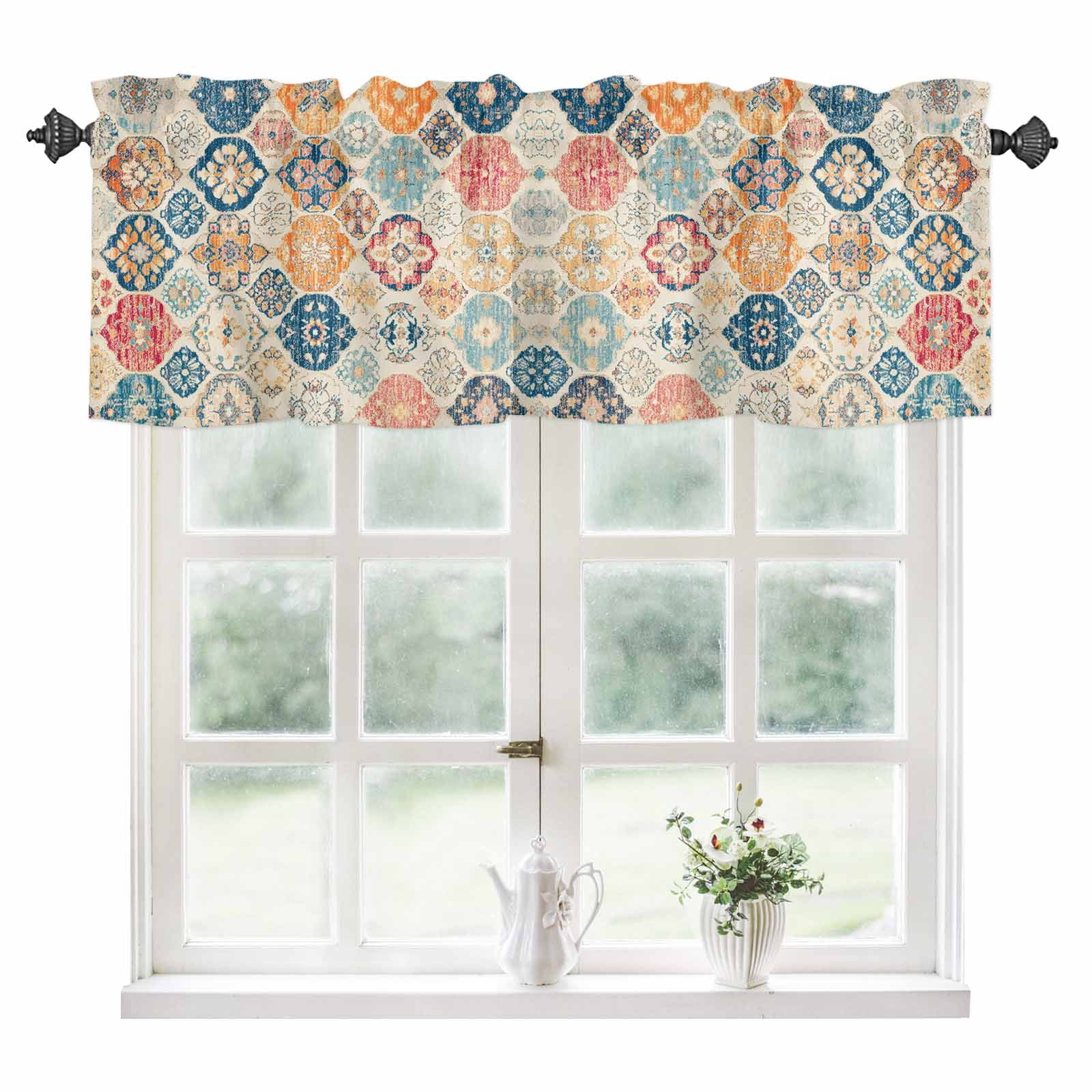 Boho Morocco Kitchen Valances for Windows 60x18 Inch Kitchen Curtains ...