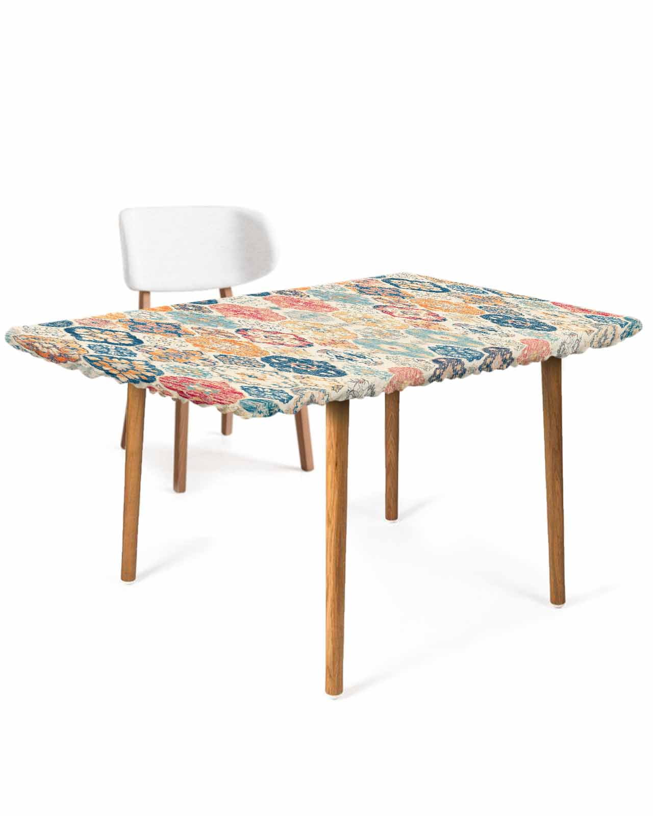 Boho Morocco Rectangle Tablecloth, Waterproof Elastic Fitted Table ...
