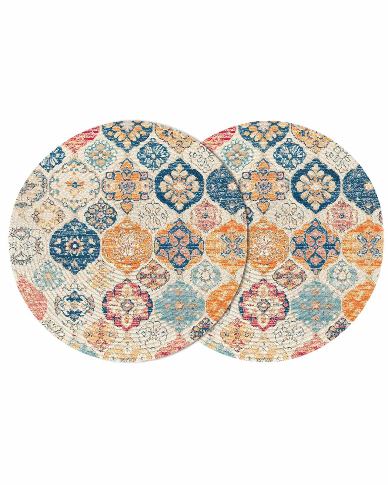 Boho Morocco Round 13 Inch Placemats Set of 2, Retro Farmhouse Ethnic ...