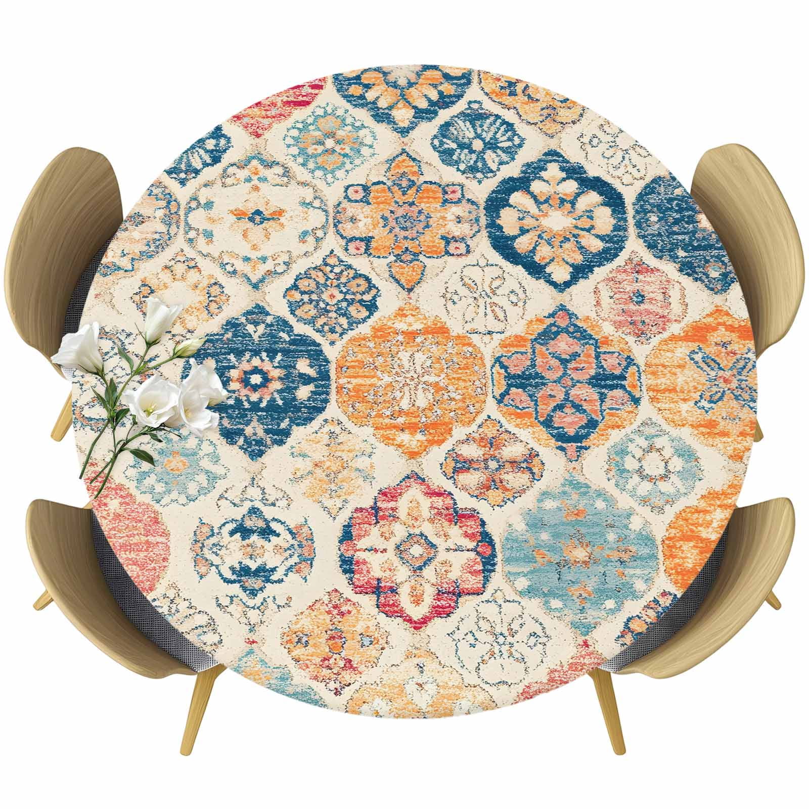 Boho Morocco Round Tablecloth 45-54 Inch Round Fitted Table Cloth with ...