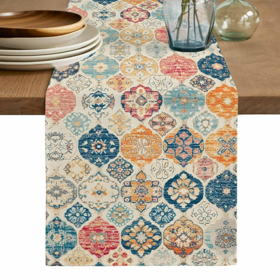 Boho Morocco Table Runner, Retro Farmhouse Ethnic Neutral Aesthetic ...