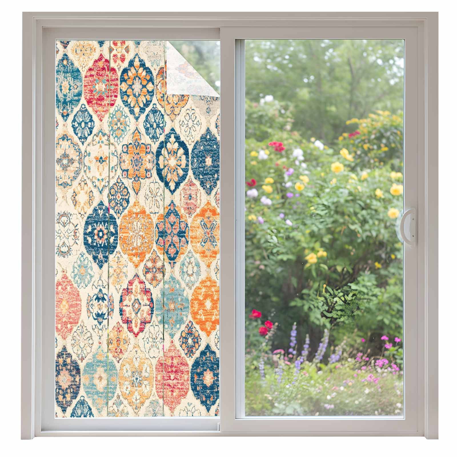 Boho Morocco Window Privacy Film, Retro Farmhouse Ethnic Neutral ...