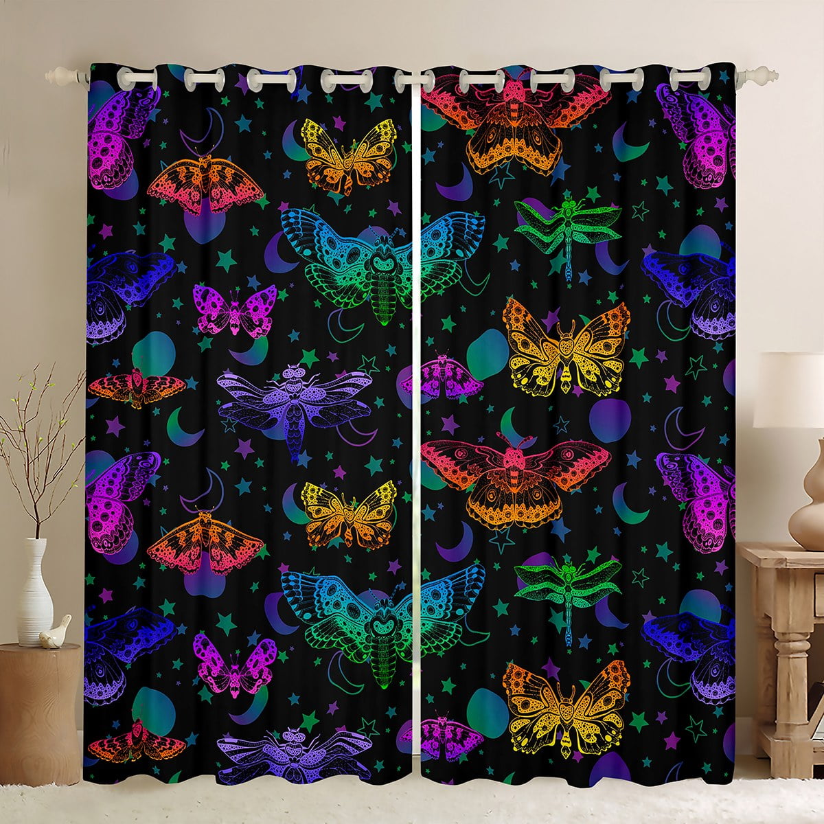 Boho Moth Blackout Curtains Pink Butterfly Curtains & Drapes ...