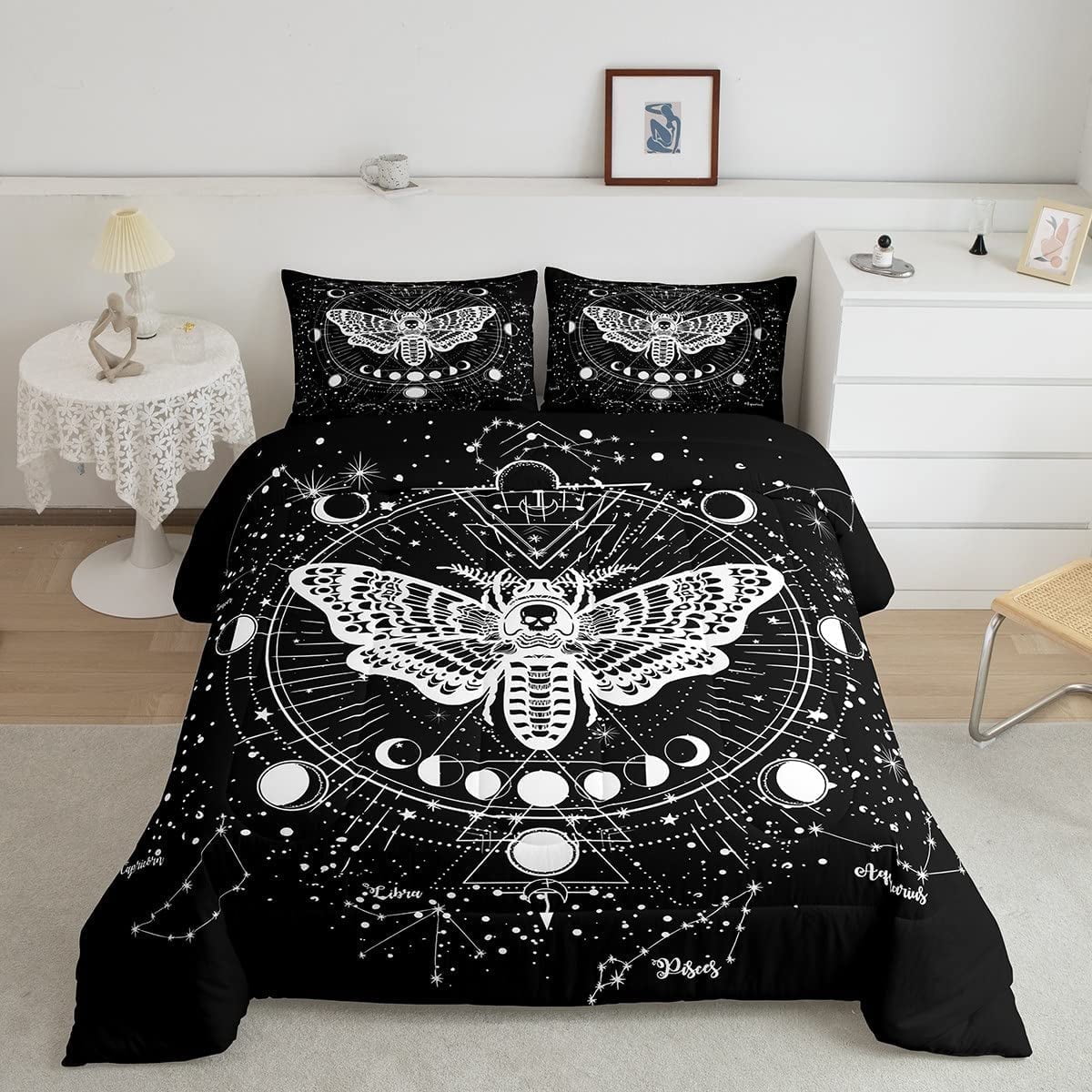 Free Shipping! Kids Boho Moth Comforter Set Queen Boys Gothic Skull ...