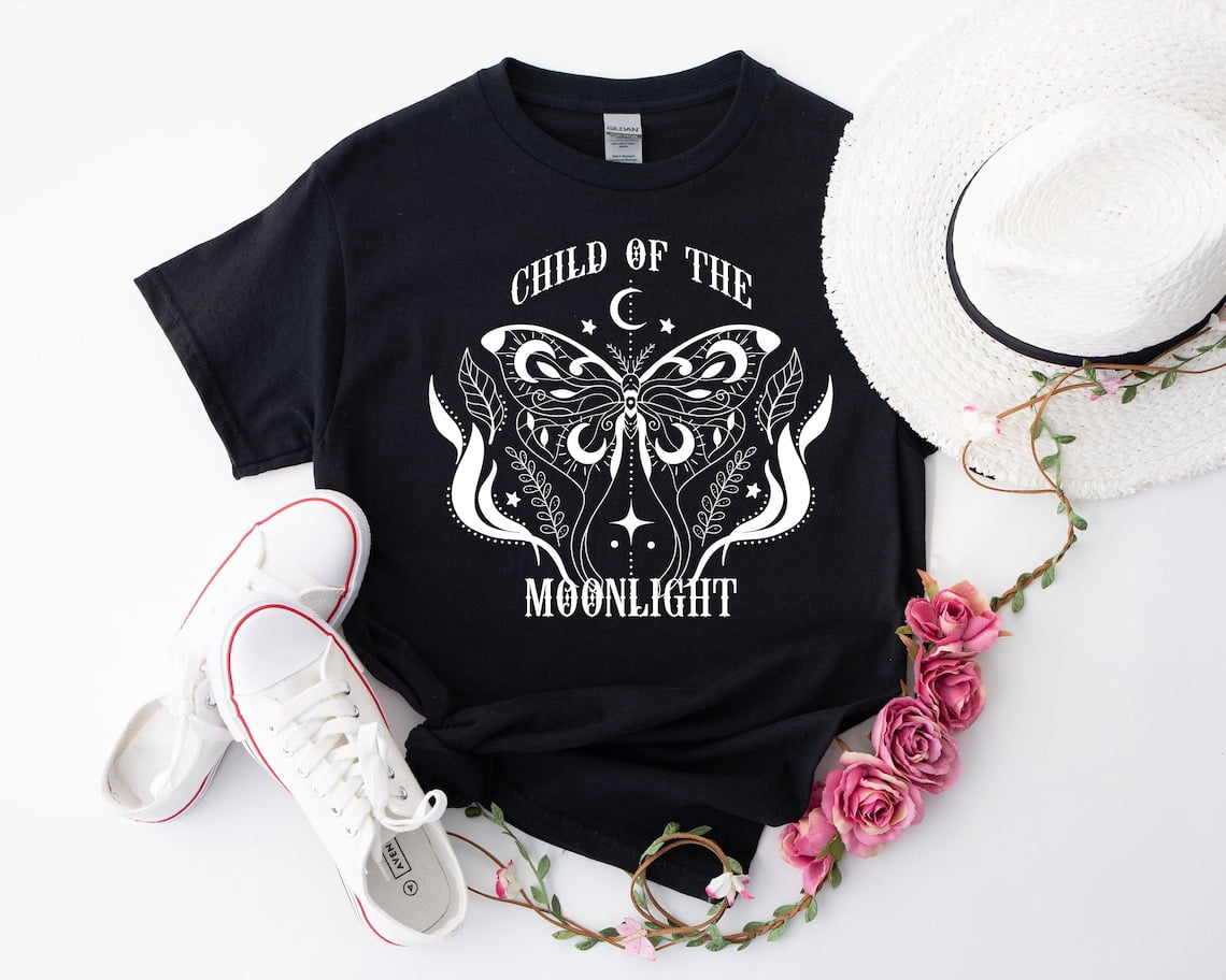 Boho Moth Shirt, Child Of The Moonlight, Floral Nature Tee - Walmart.com