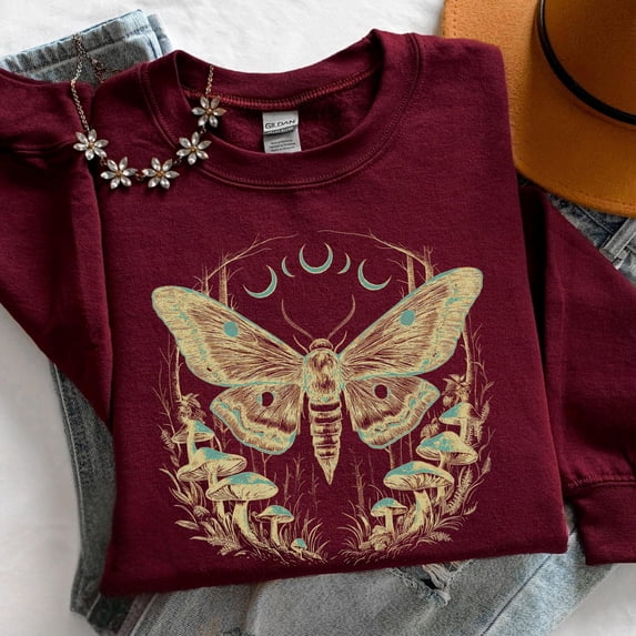 Boho Moth TShirt Lunar Insect Shirt Cottagecore Mushroom TShirt Witchy ...
