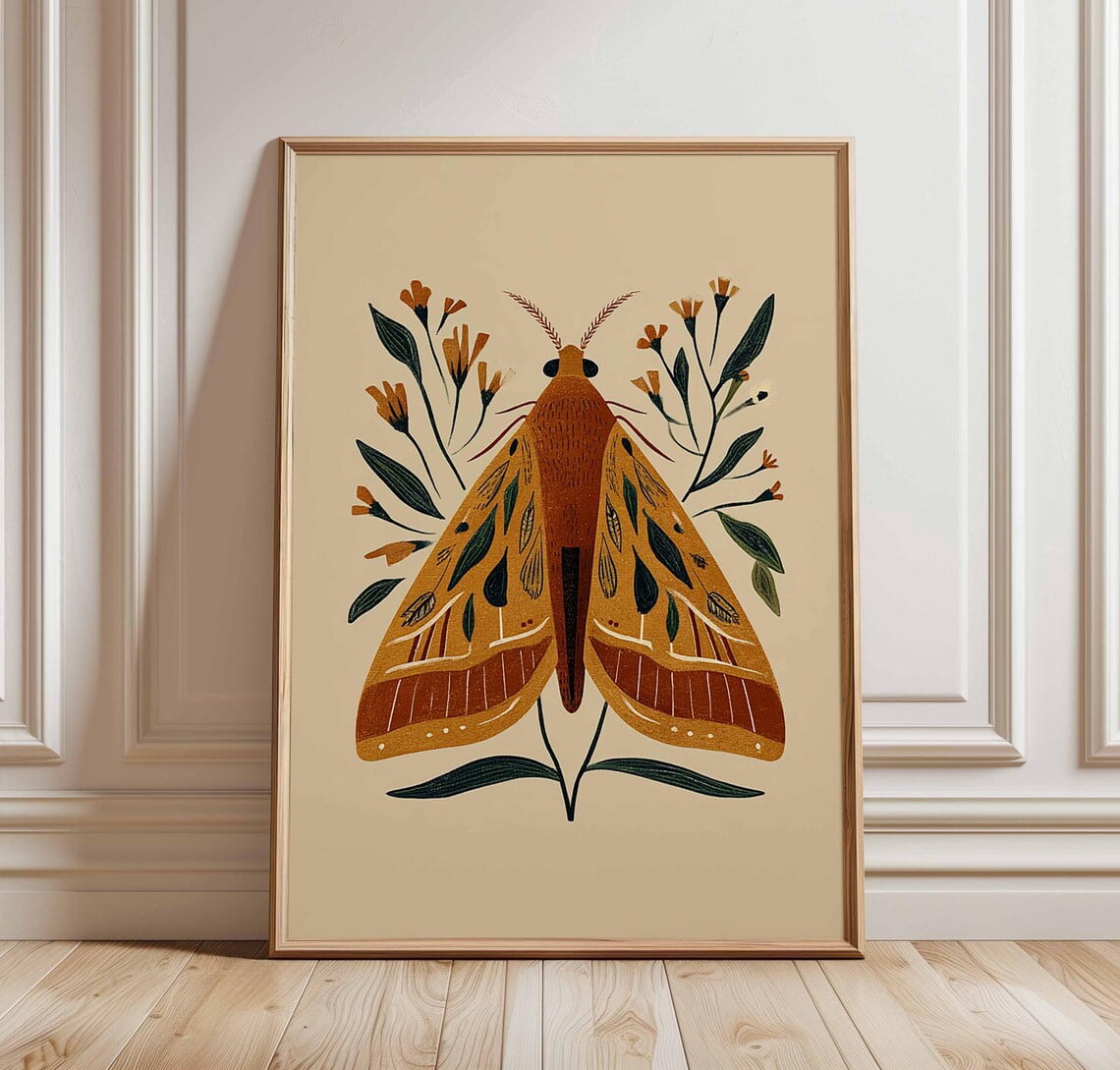 Boho Moth Wall Art Botanical Insect Poster Modern Nature Wall Decor ...