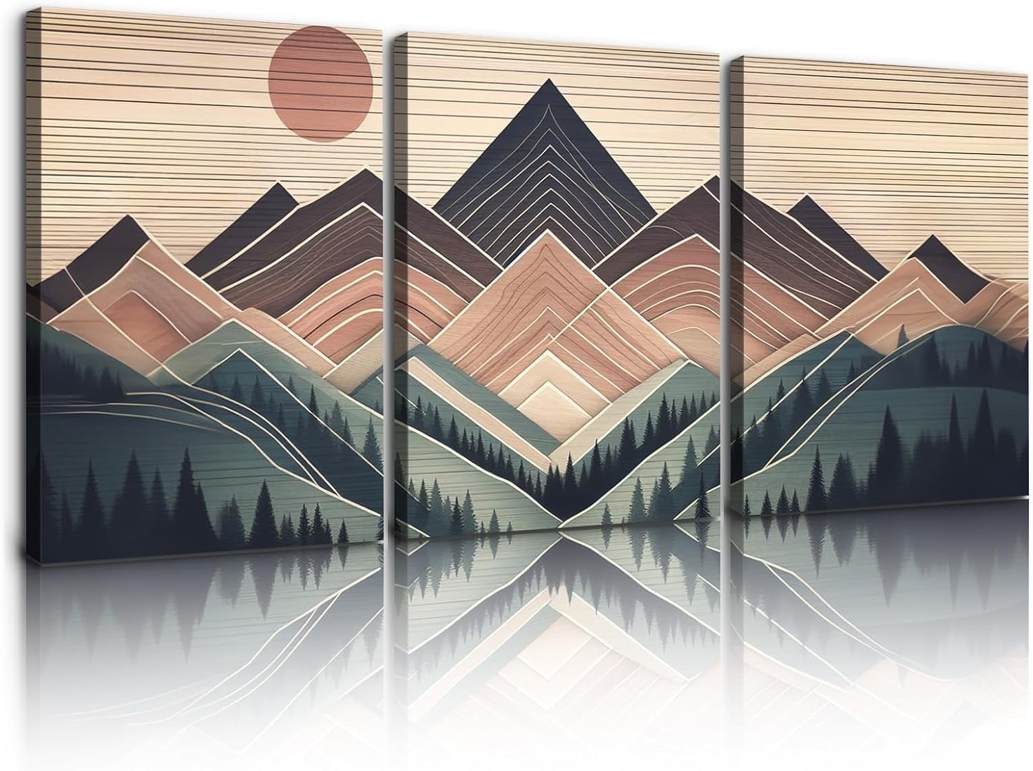 Boho Mountain Canvas Wall Art for Home Decor - Abstract Sun Mountain ...