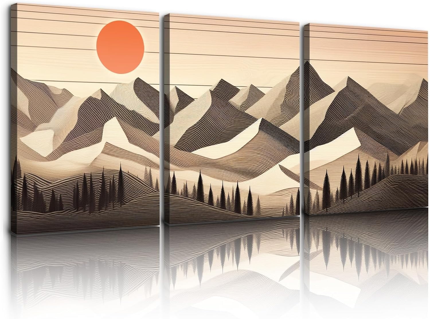 Boho Mountain Canvas Wall Art for Home Decor - Abstract Sun Mountain ...