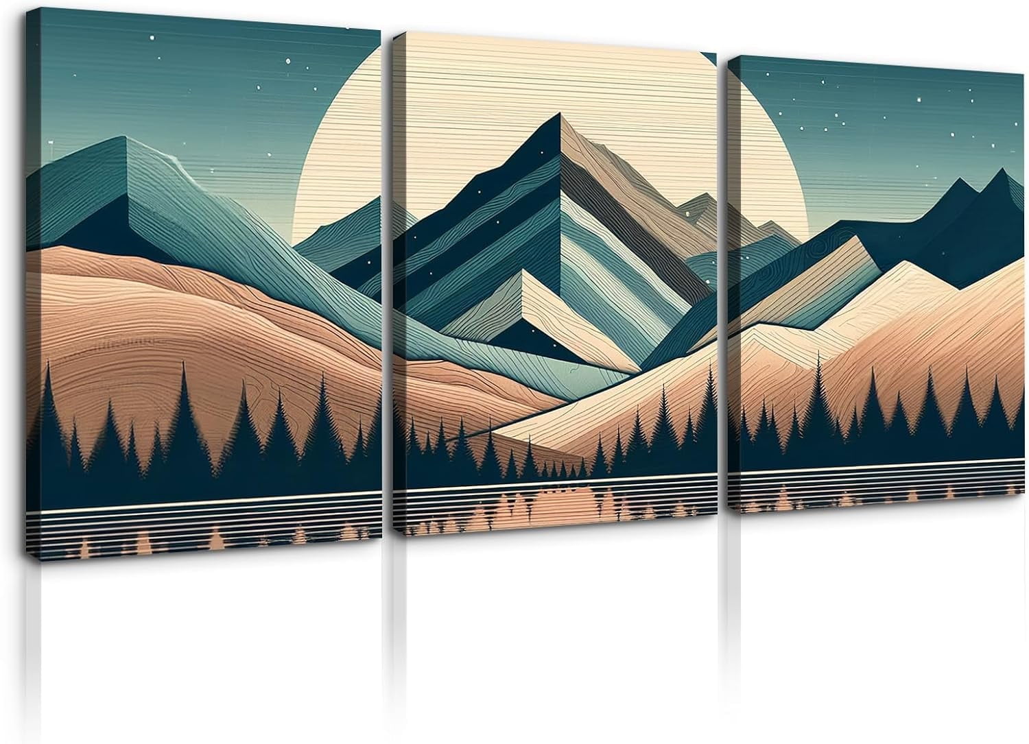 Boho Mountain Canvas Wall Art for Home Decor - Abstract Sun Mountain ...
