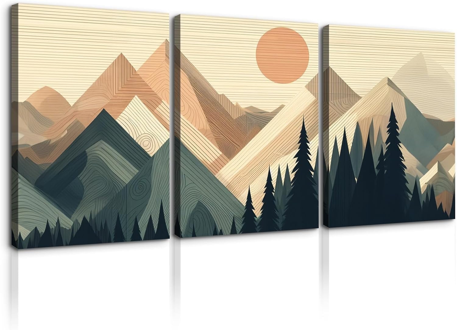 Boho Mountain Canvas Wall Art for Home Decor - Abstract Sun Mountain ...