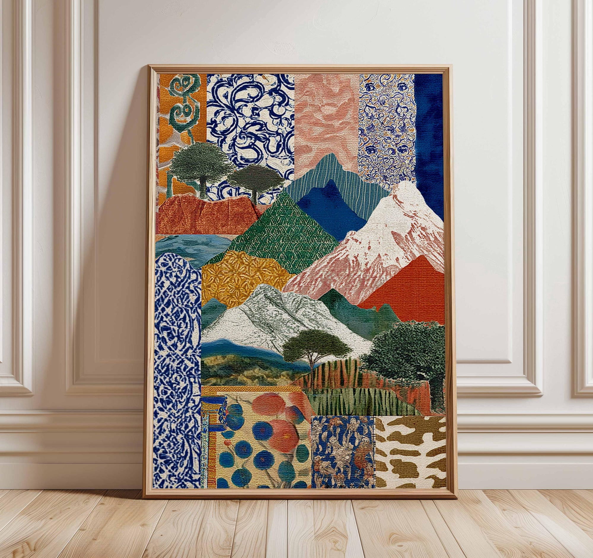 Boho Mountain Collage Poster Abstract Landscape Wall Art Print Colorful ...
