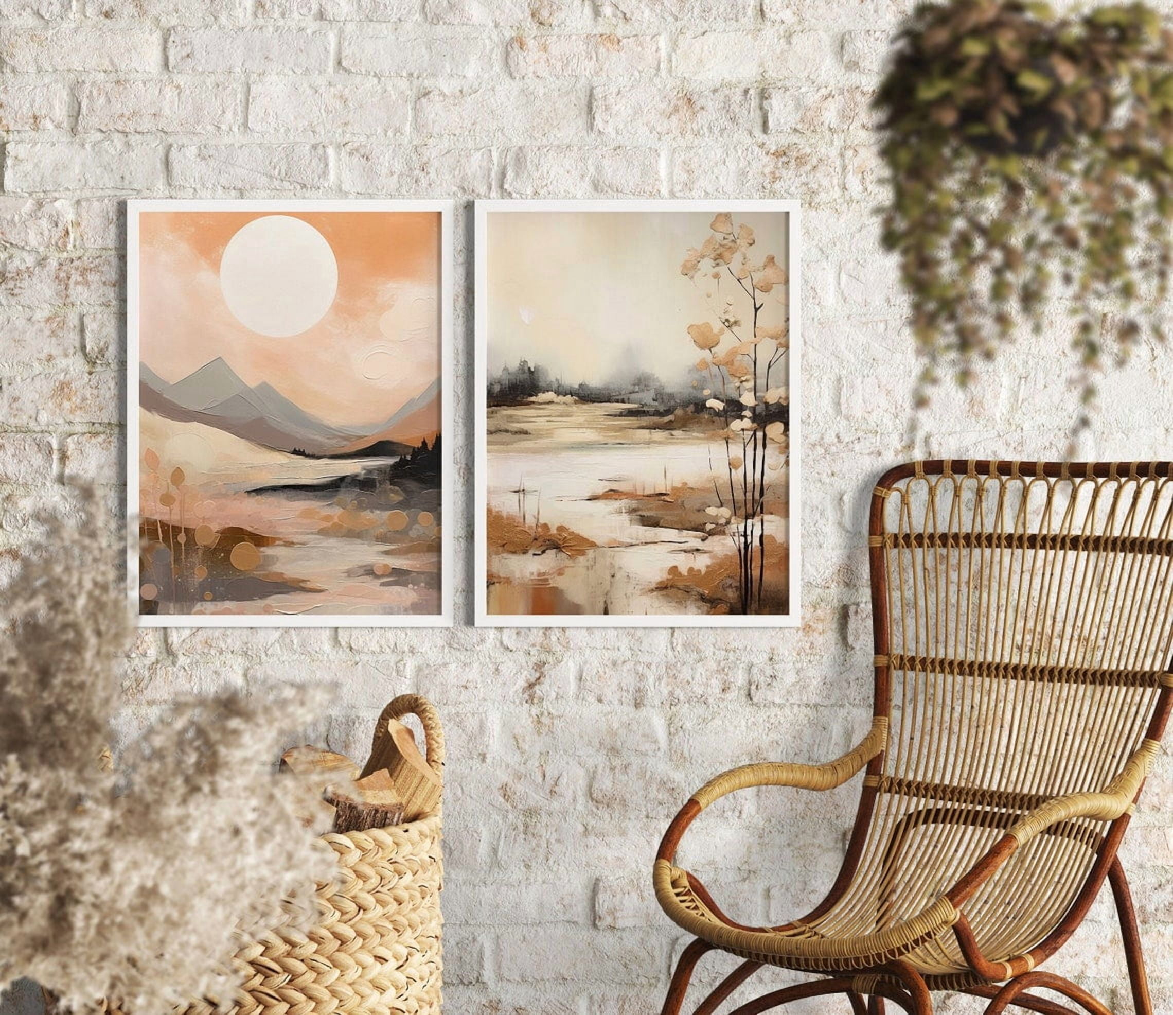 Boho Mountain Landscape Wall Art Print Set, Abstract Nature Decor ...