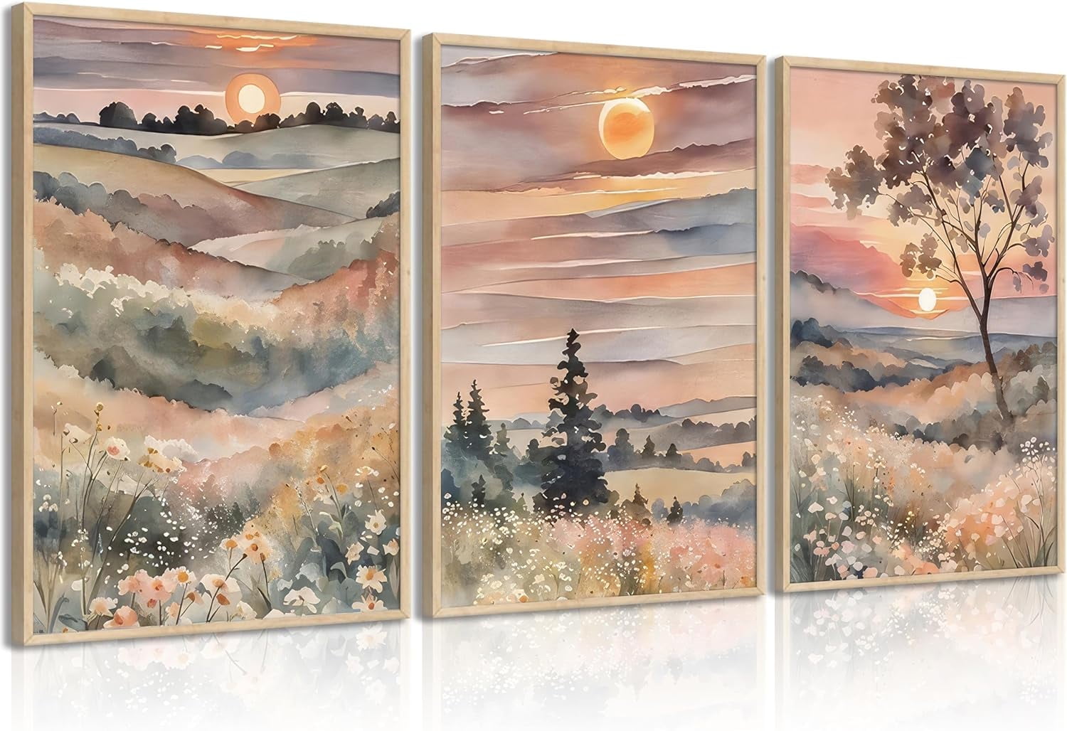 Boho Mountain Scenery Wall Art Abstract Sunset Mountains Canvas Wall ...