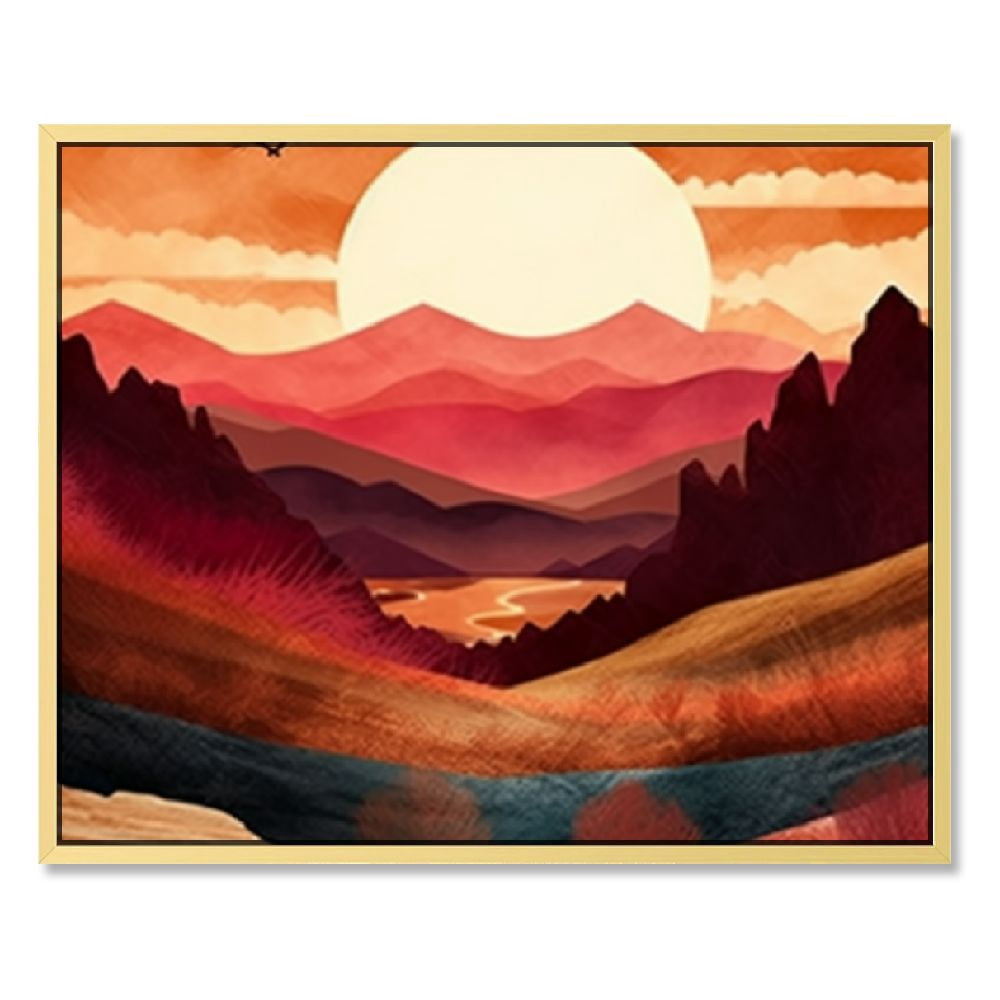 Boho Mountain Wall Art- Abstract Canvas, Nature Wall Decor for Living ...