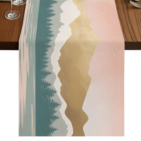 Boho Mountains Burlap Cotton Table Runner 13x90 Inches Long, Abstract ...