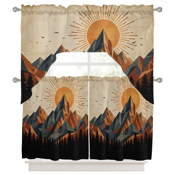 Boho Mountains Kitchen Curtains Swag Valance and Tier Curtains Set 24 ...
