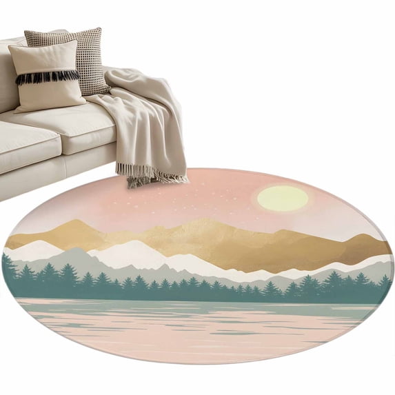 Boho Mountains Round Rug 4ft Washable Circle Entryway Rugs Non Slip ...