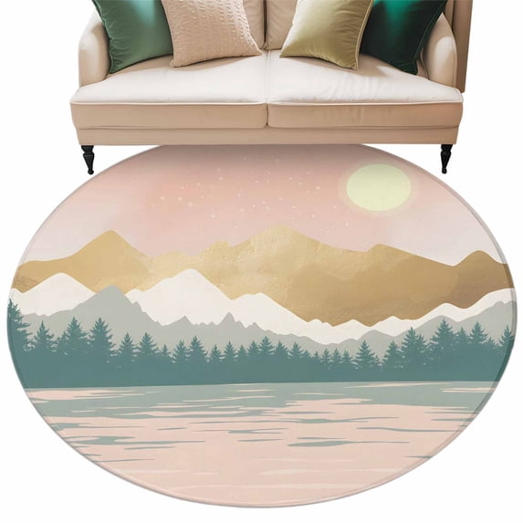 Boho Mountains Round Rug 7ft Washable Circle Rugs Non Slip Abstract ...