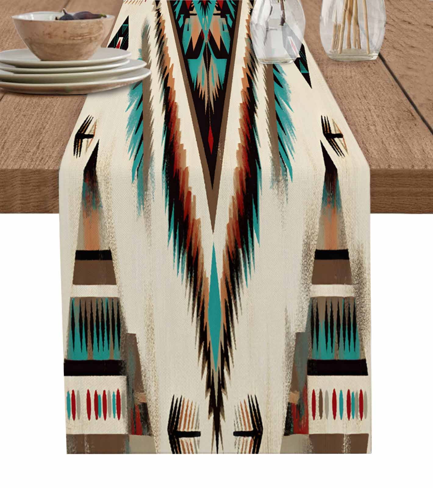 Boho Multi Aztec Table Runner-Cotton Linen- 36 Inch Holiday Dresser ...