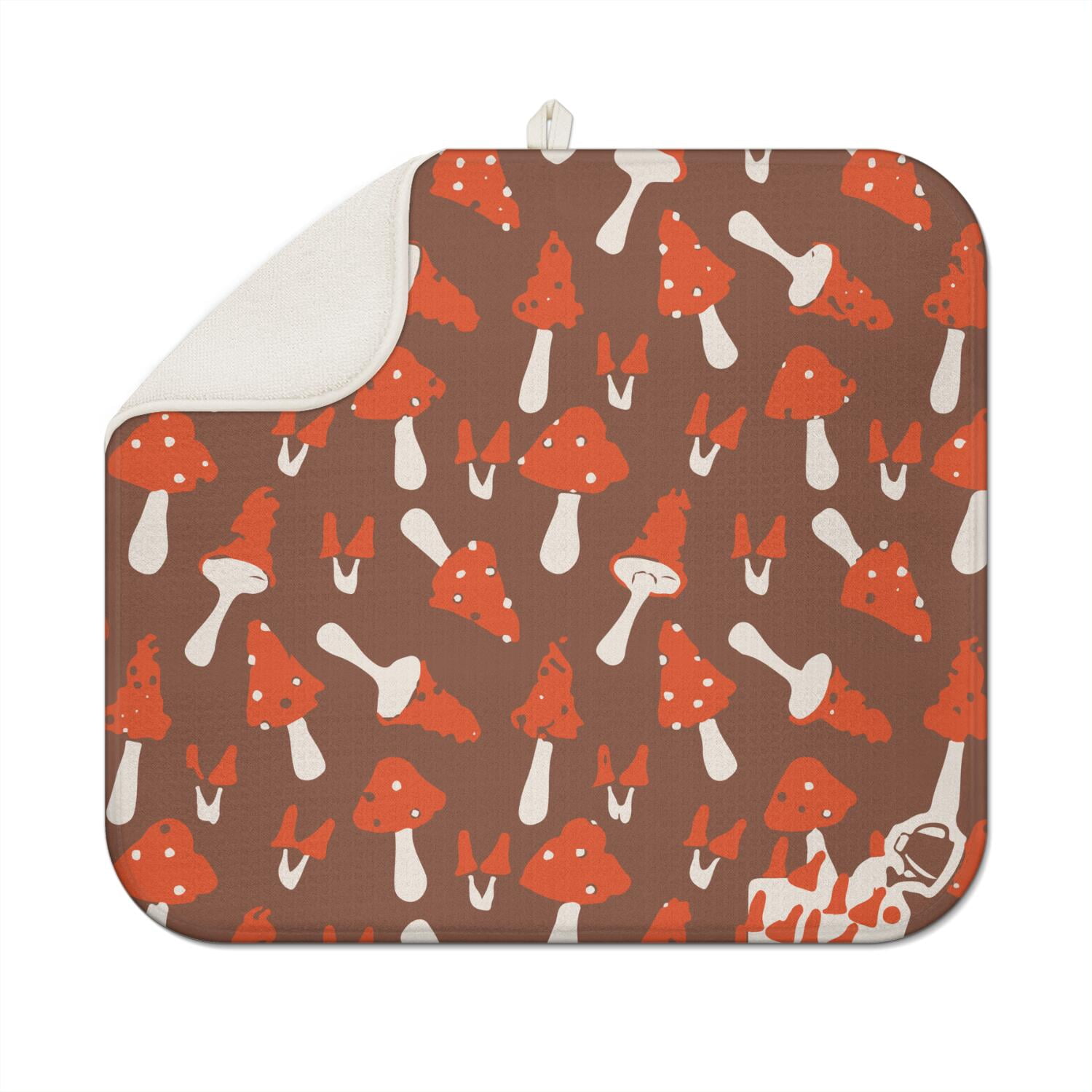 Boho Mushroom Dish Drying Mat for Kitchen Counter 18x16 Inch Super ...