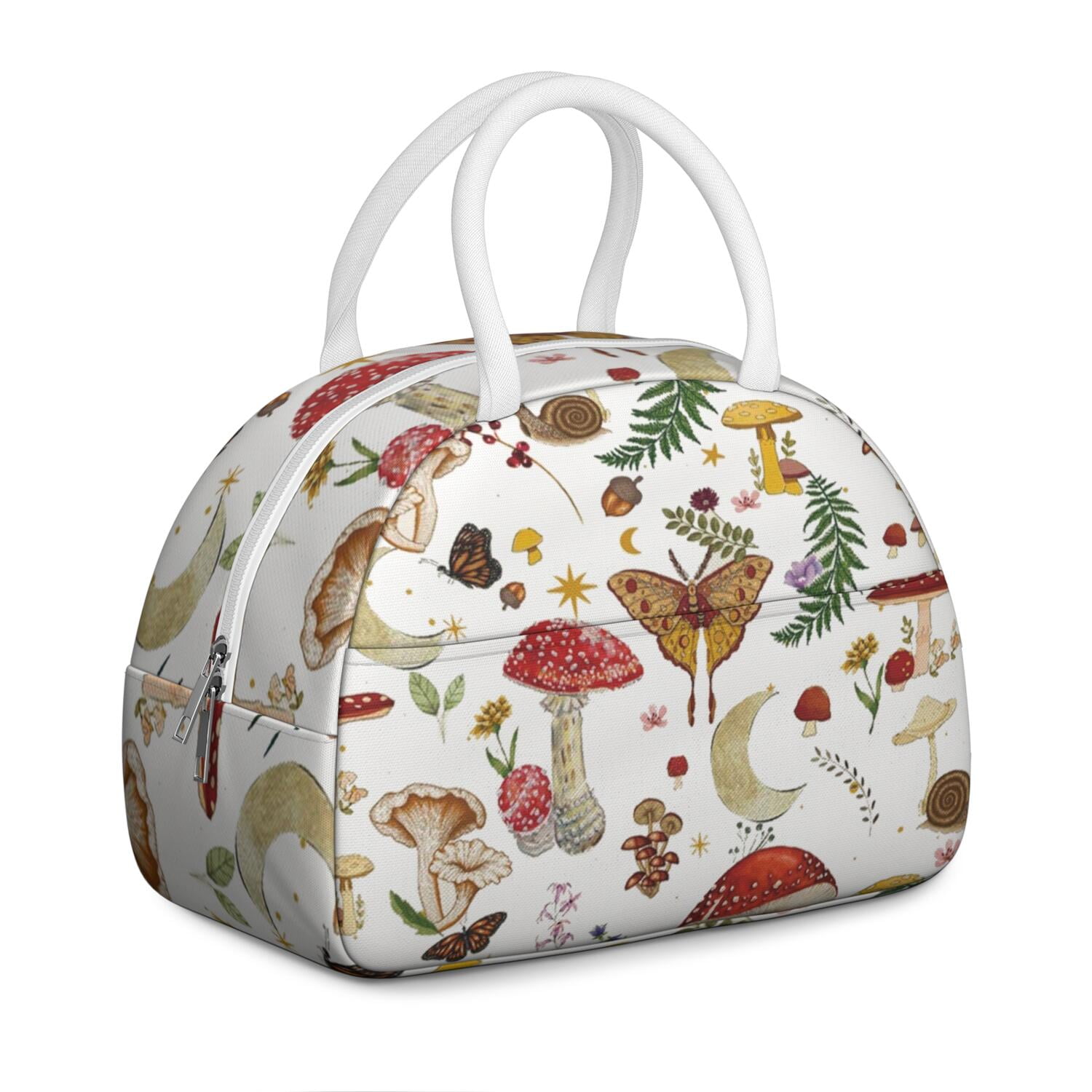 Boho Mushroom Lunch Bag - Whimsical Fungi & Wildflowers Print Insulated ...
