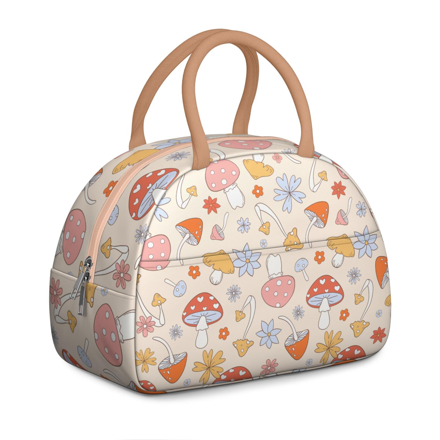 Boho Mushroom Lunch Bag - Whimsical Fungi & Wildflowers Print Insulated ...