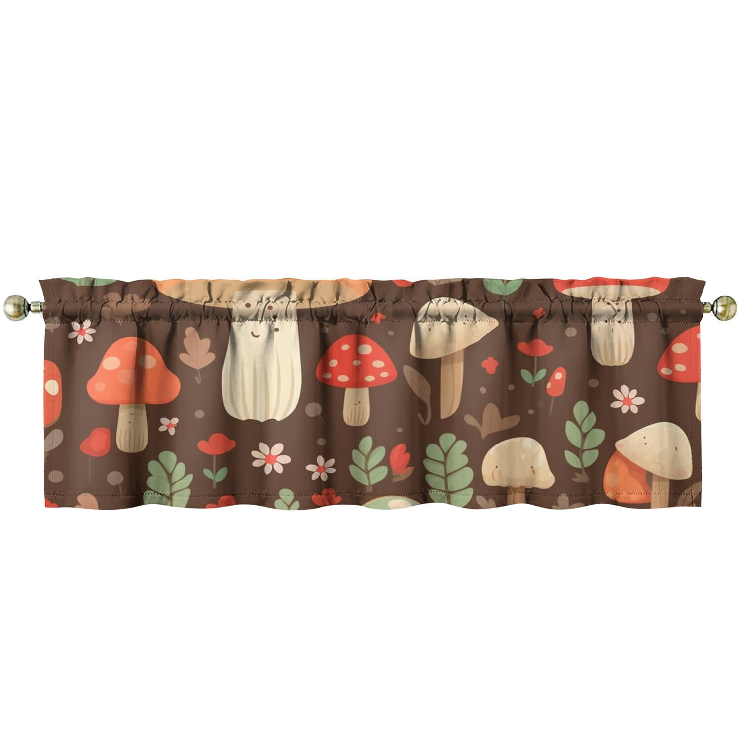 Boho Mushroom Valance Curtain - 54 Inch Rod Pocket Window Treatment ...