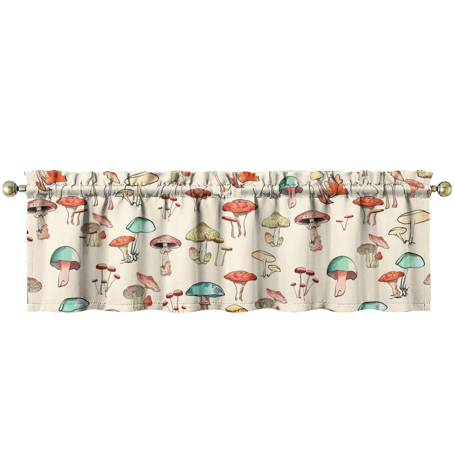 Boho Mushroom Valance Curtain - 54 Inch Rod Pocket Window Treatment ...
