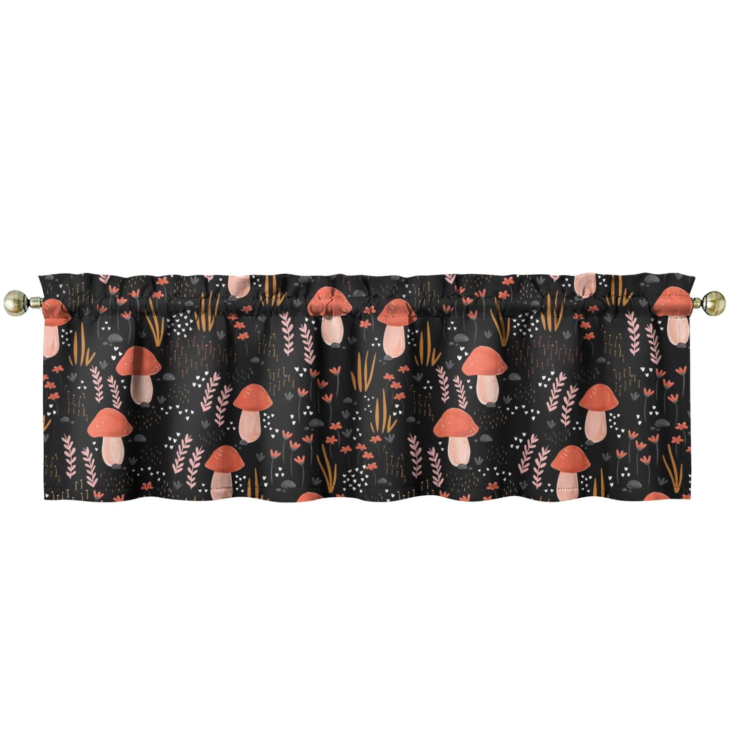 Boho Mushroom Valance Curtain - 54 Inch Rod Pocket Window Treatment ...