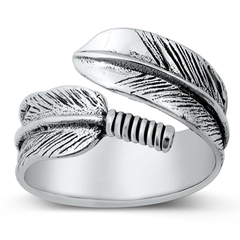 Boho Native Feather Wrap Ring, .925 Sterling Silver, Unisex Size 9 ...