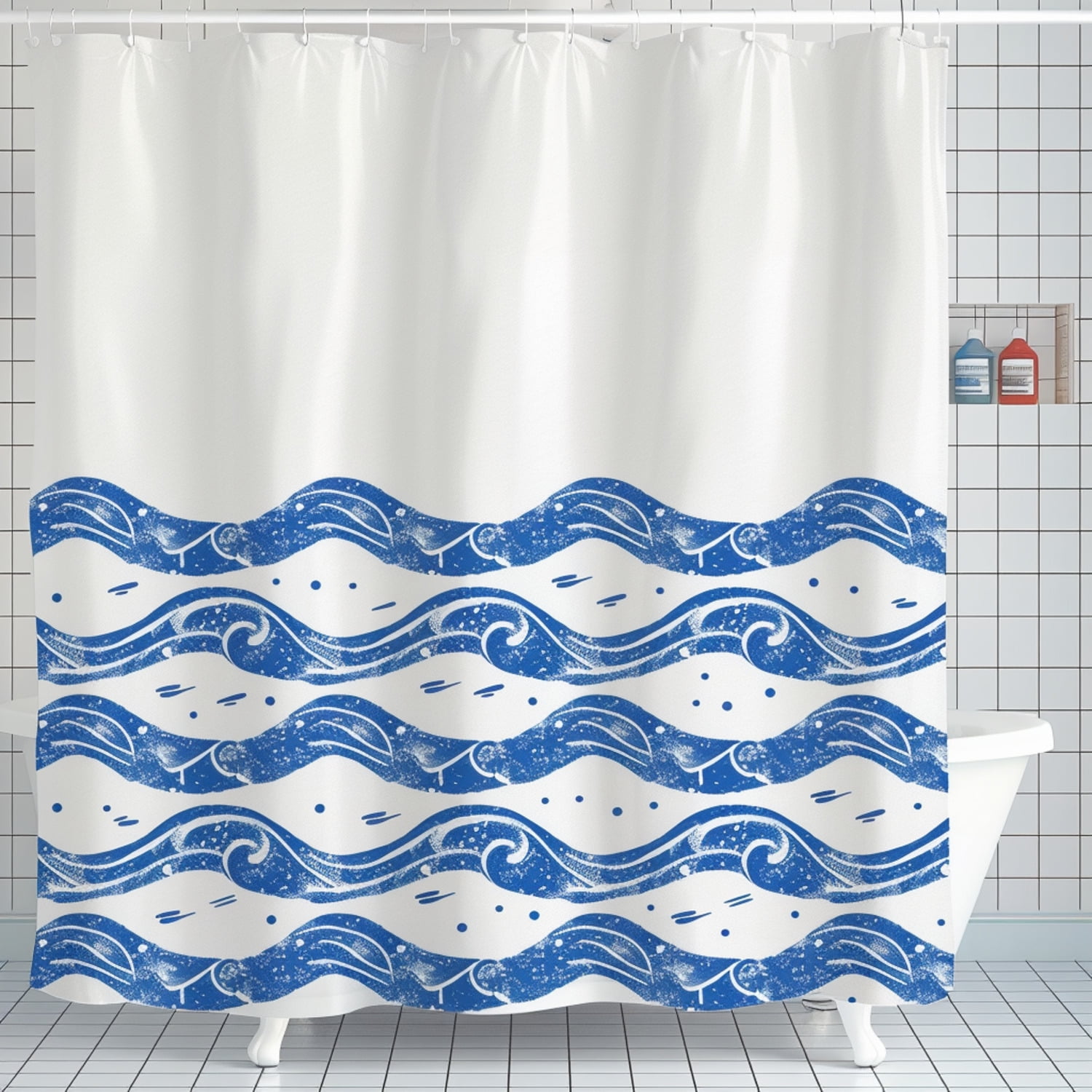 Boho Nautical Wave Shower Curtain - Vintage Hand Drawn Style for ...