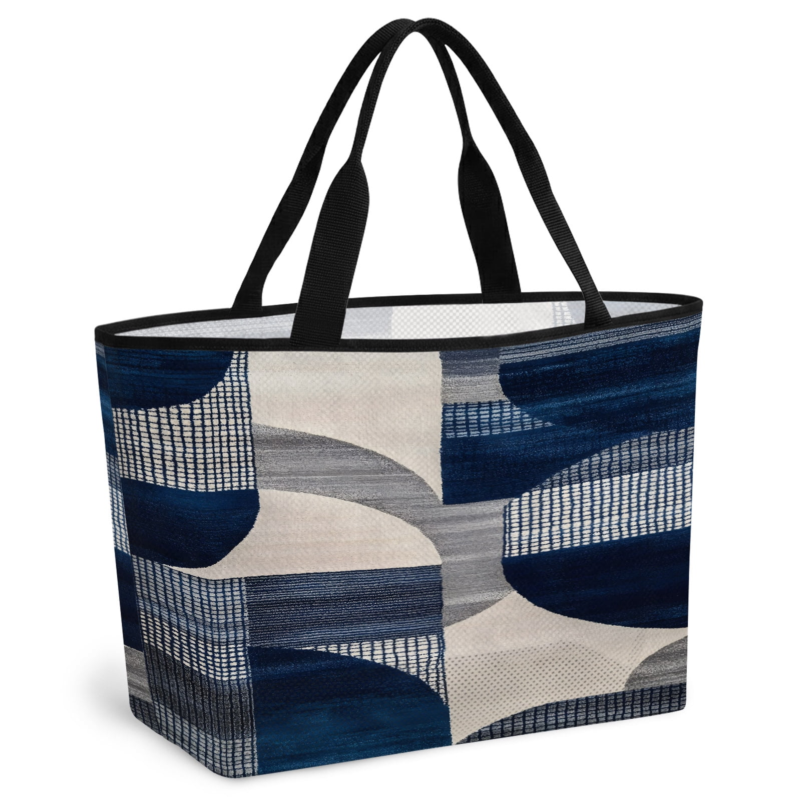 Boho Navy Blue Beach Bag for Women, Large Breathable Mesh Beach Tote ...