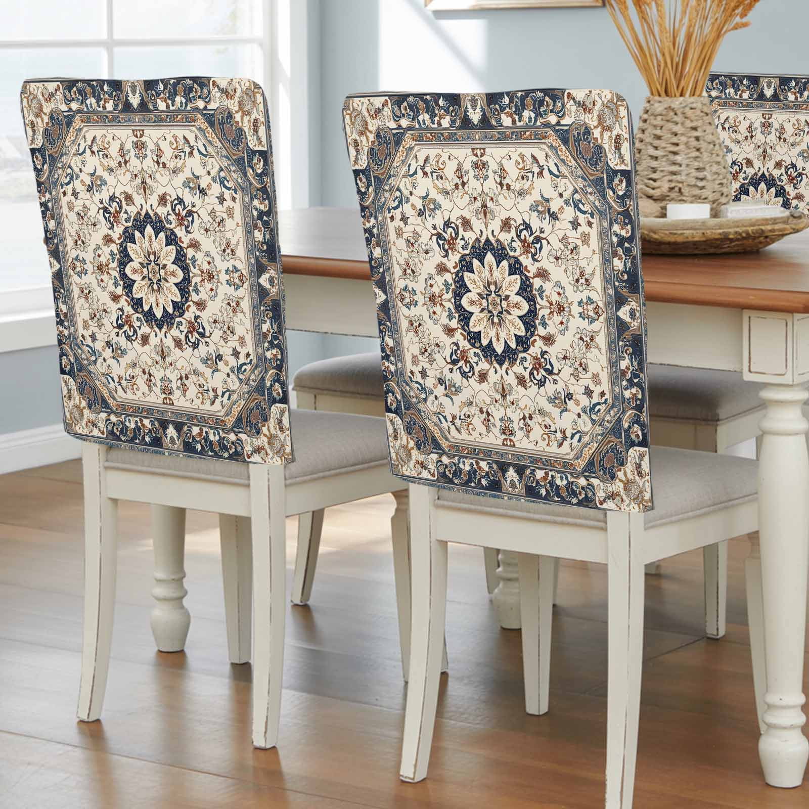 Boho Navy Blue Brown Chair Back Covers, Southwestern Retro Geometric ...