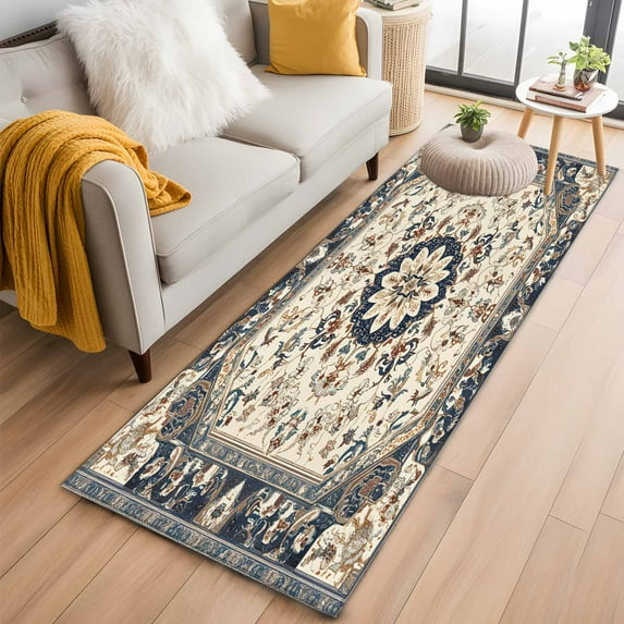 Boho Navy Blue Brown Kitchen Runner Rug 2x6 Washable Runners for ...