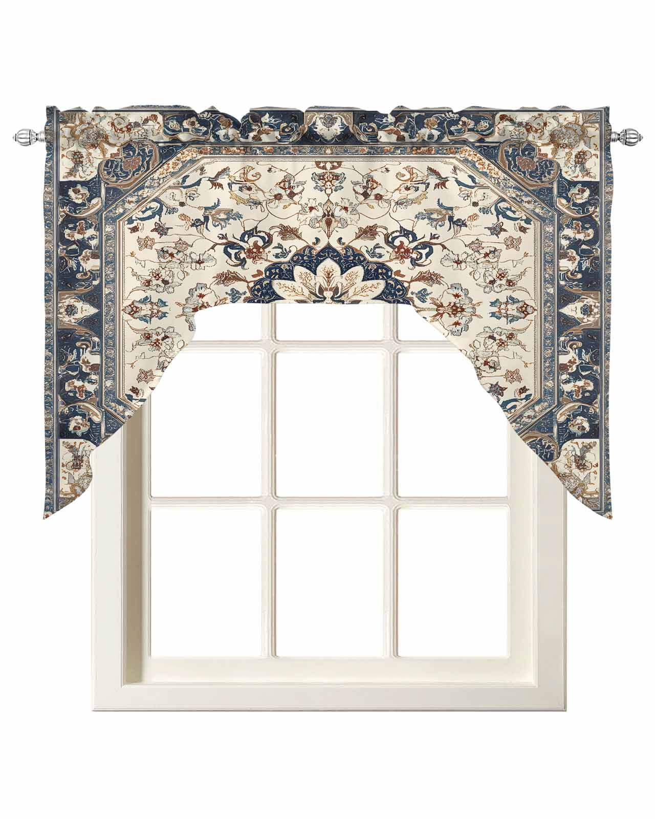 Boho Navy Blue Brown Kitchen Swag Valances for Windows, Southwestern ...