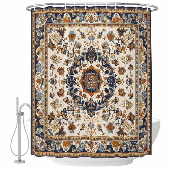Boho Navy Blue Brown Shower Curtain Set - Small 36" x 72" Washable ...