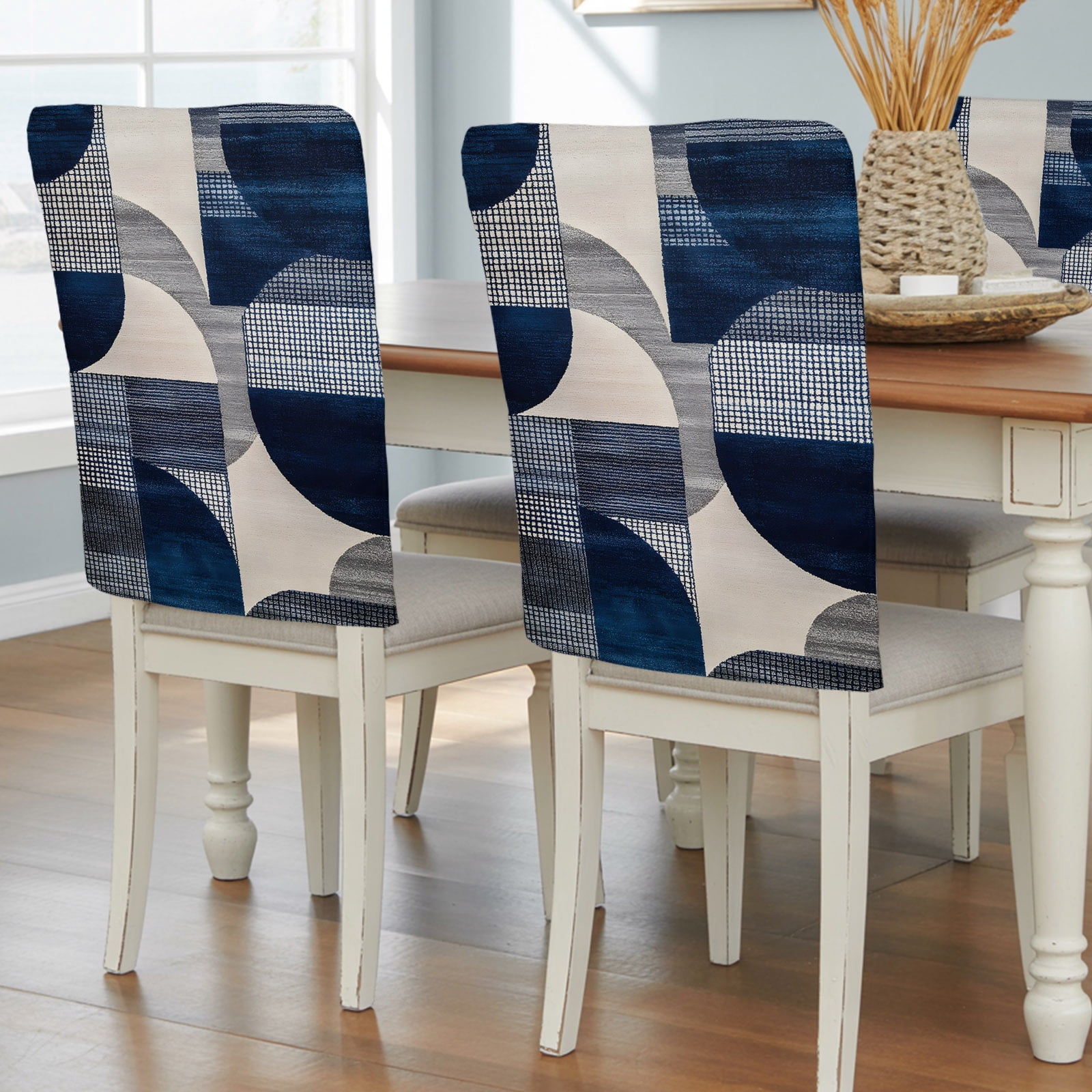 Boho Navy Blue Chair Back Covers, Modern Geometric Abstract Art ...