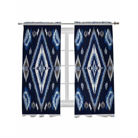 Boho Navy Blue Grey Curtains 72 Inch Length,Sheer Curtains for Bedroom ...