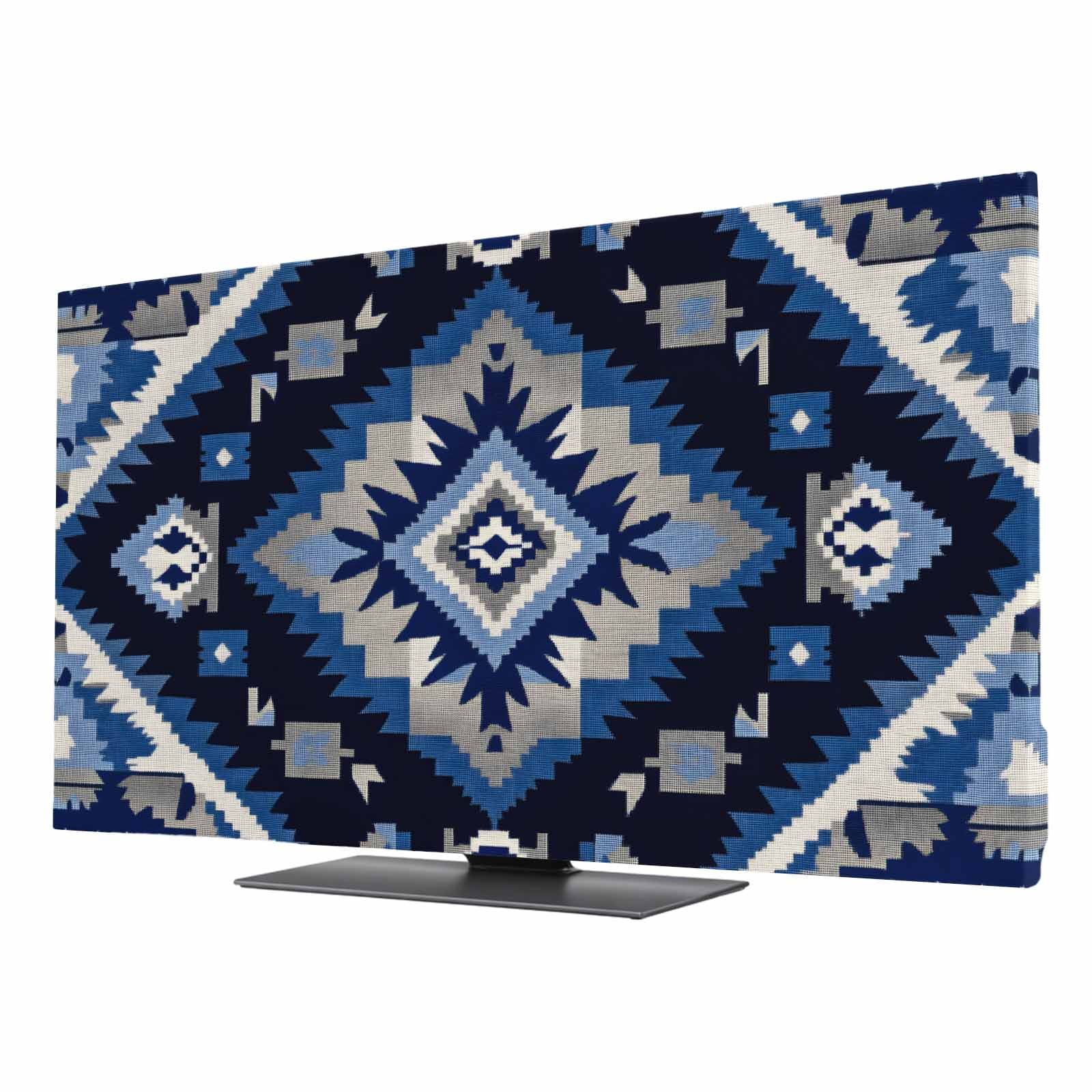 Boho Navy Blue Grey TV Cover for 24 Inch Screen,Stretch Fabric ...
